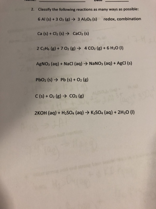 Solved Classify the following reactions as many ways as | Chegg.com