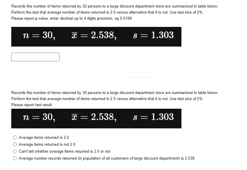 Solved Records the number of items returned by 30 persons to | Chegg.com