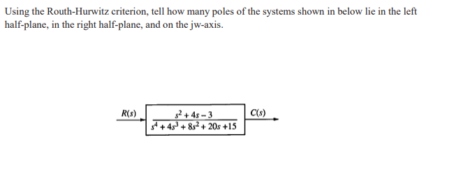 Solved Using the Routh-Hurwitz criterion, tell how many | Chegg.com