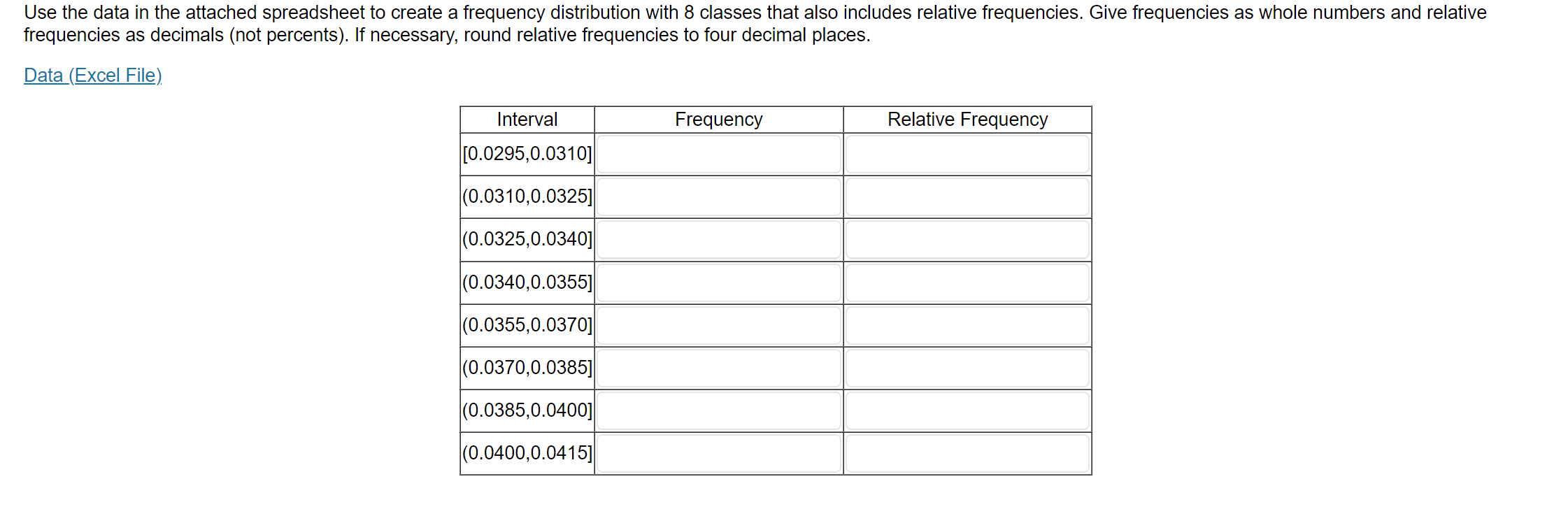 Solved Use the data in the attached spreadsheet to create a | Chegg.com
