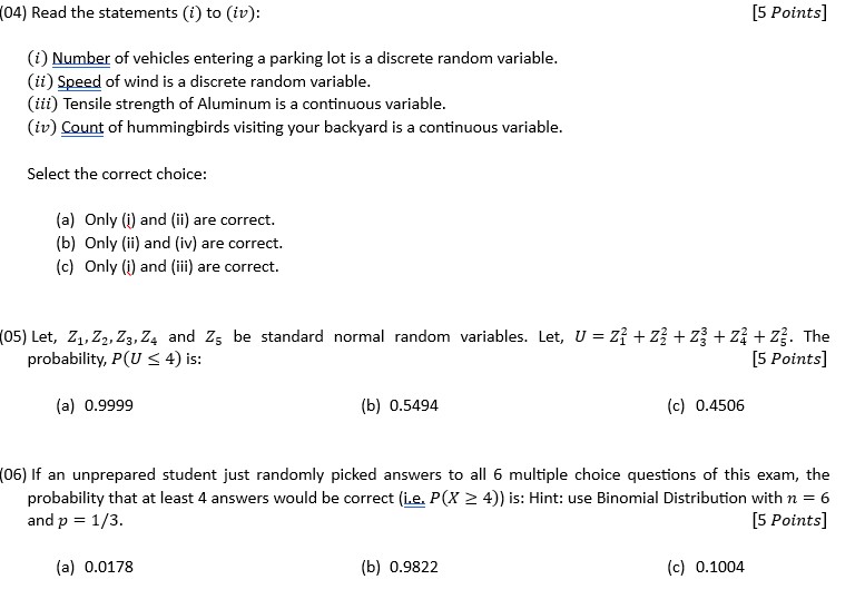 Solved 04) Read the statements ( i ) to (iv) : [5 Points] | Chegg.com
