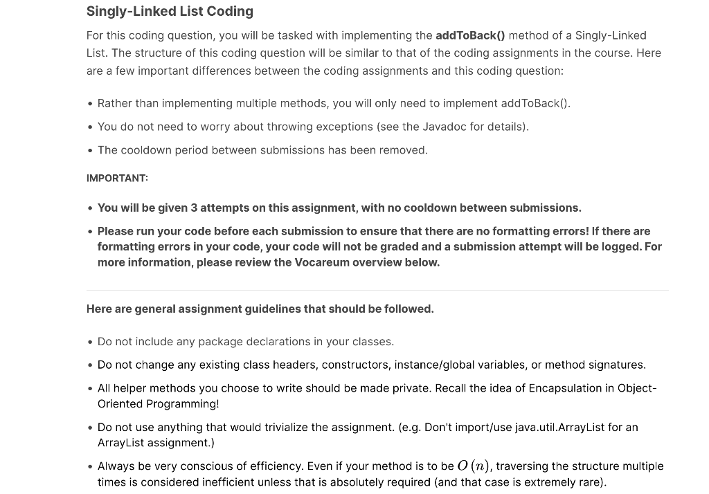 Solved provided code: /** * Your implementation of a | Chegg.com