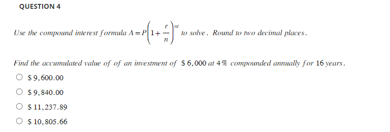 Solved Use the compound interest formula A=P(1+nr)nt to | Chegg.com