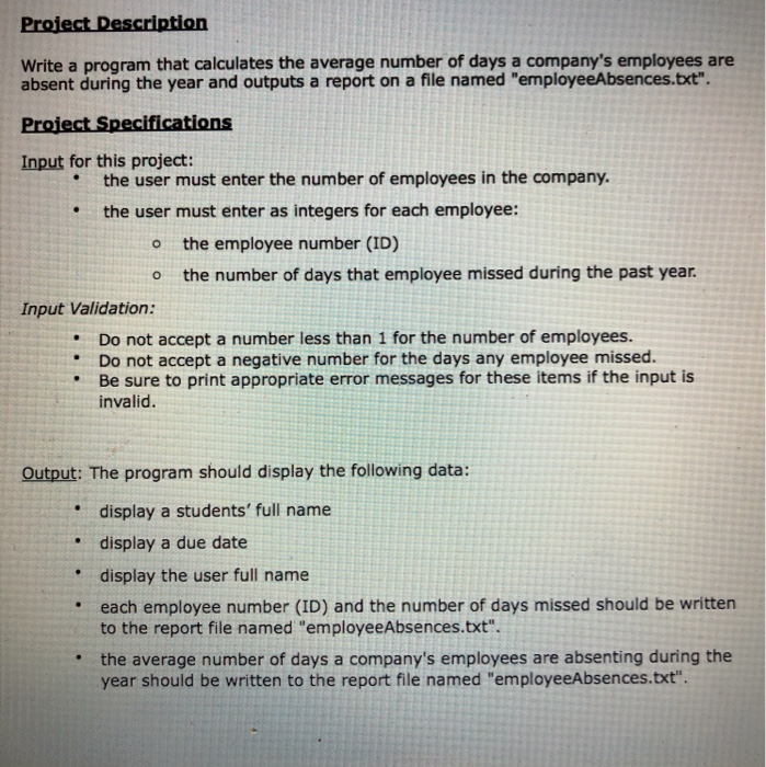 Solved Project Description Write a program that calculates | Chegg.com