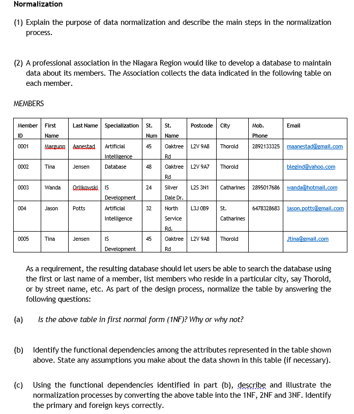 Solved Normalization (1) Explain the purpose of data | Chegg.com