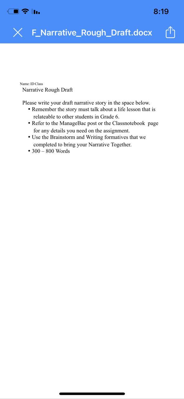 Solved 8:19 X F_Narrative_Rough_Draft.docx Name: ID Class | Chegg.com