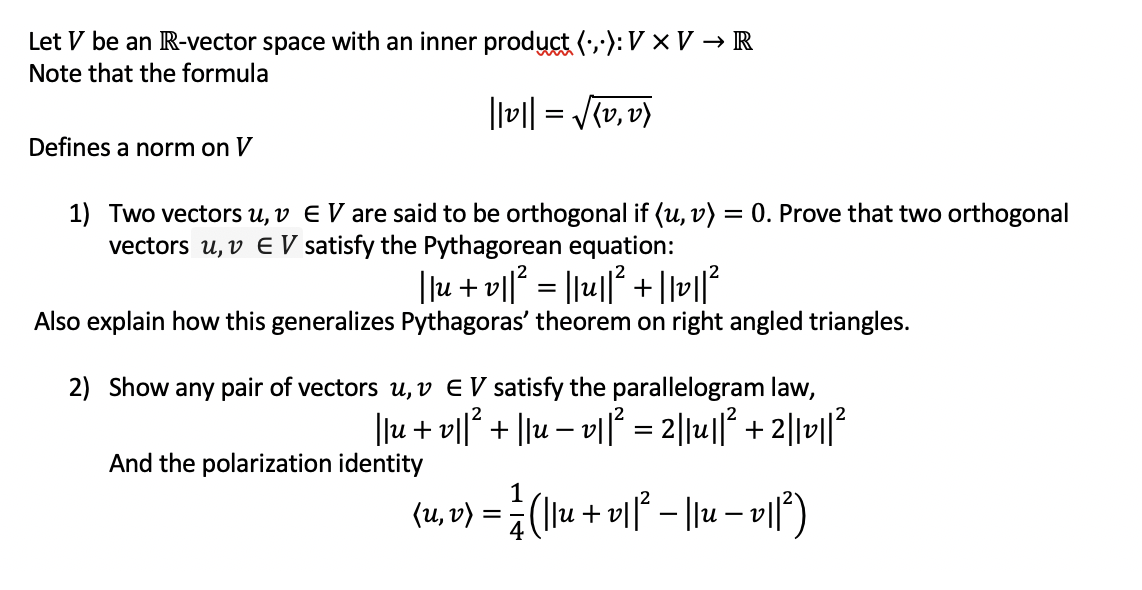 Solved Let V be an R-vector space with an inner product | Chegg.com