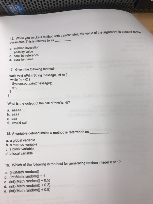 Solved 13 Arguments to methods always appear within a | Chegg.com