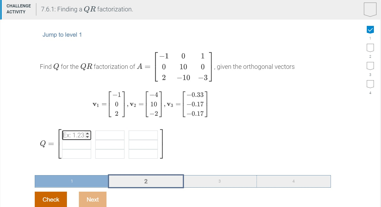 Challenge Activity 7 6 1 Finding A Qr Factorization