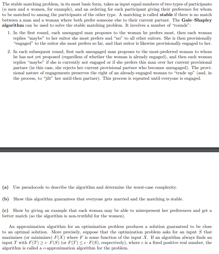 Solved The stable matching problem, in its most basic form, | Chegg.com