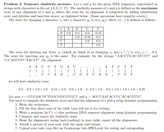 Solved Problem 2: Sequence similarity measure. Let x and y | Chegg.com