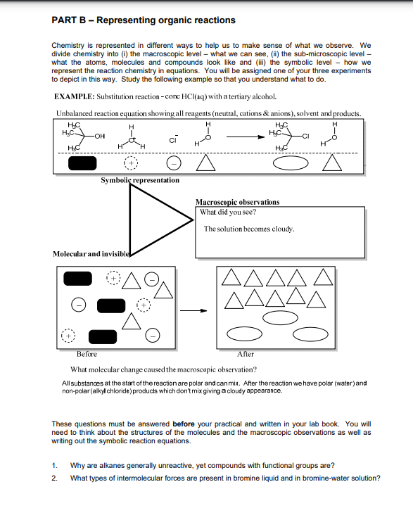 Solved PART B - Representing organic reactions Chemistry is | Chegg.com