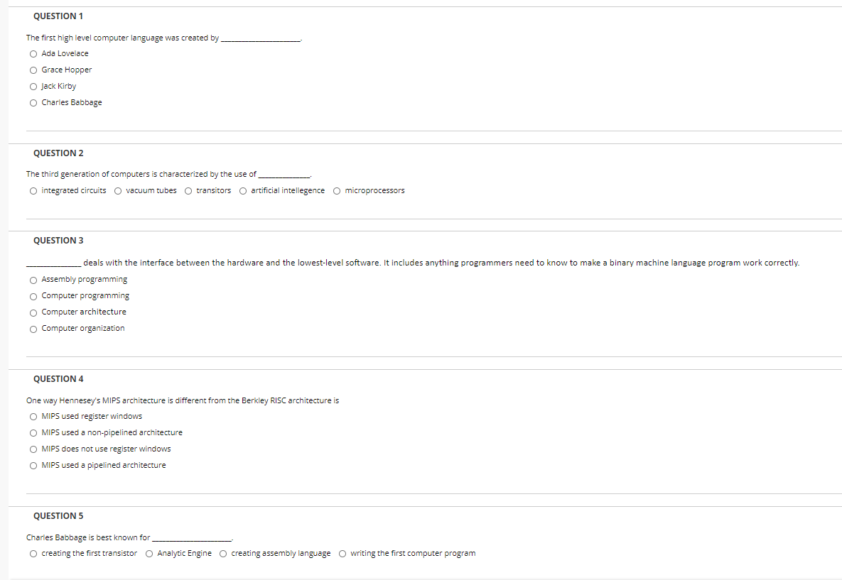 Solved QUESTION 1 The first high level computer language was | Chegg.com