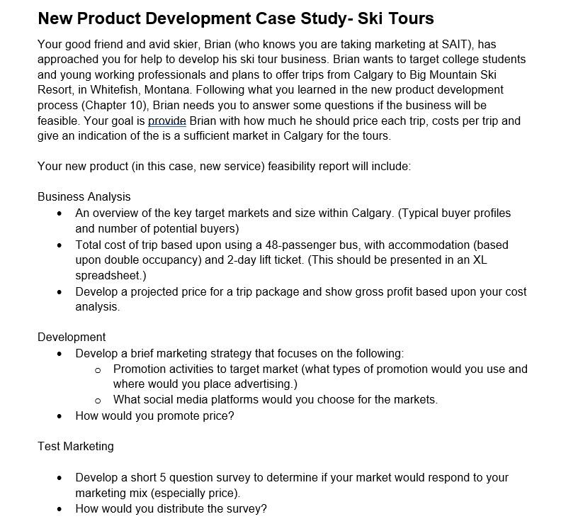 New Product Development Case Study- Ski Tours Your | Chegg.com