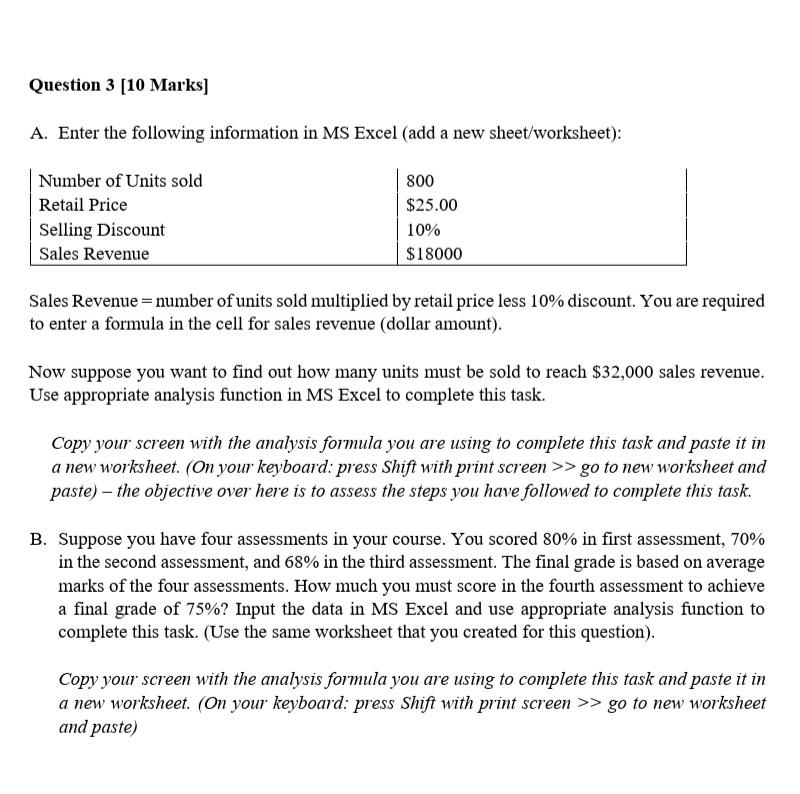 Solved Question 3 [10 Marks) A. Enter the following | Chegg.com