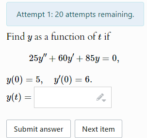Solved Attempt 1:20 ﻿attempts remaining.Find y ﻿as a | Chegg.com