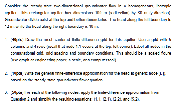 Solved Consider the steady-state two-dimensional groundwater | Chegg.com
