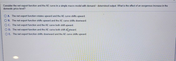Solved Consider the net export function and the AE curve in | Chegg.com