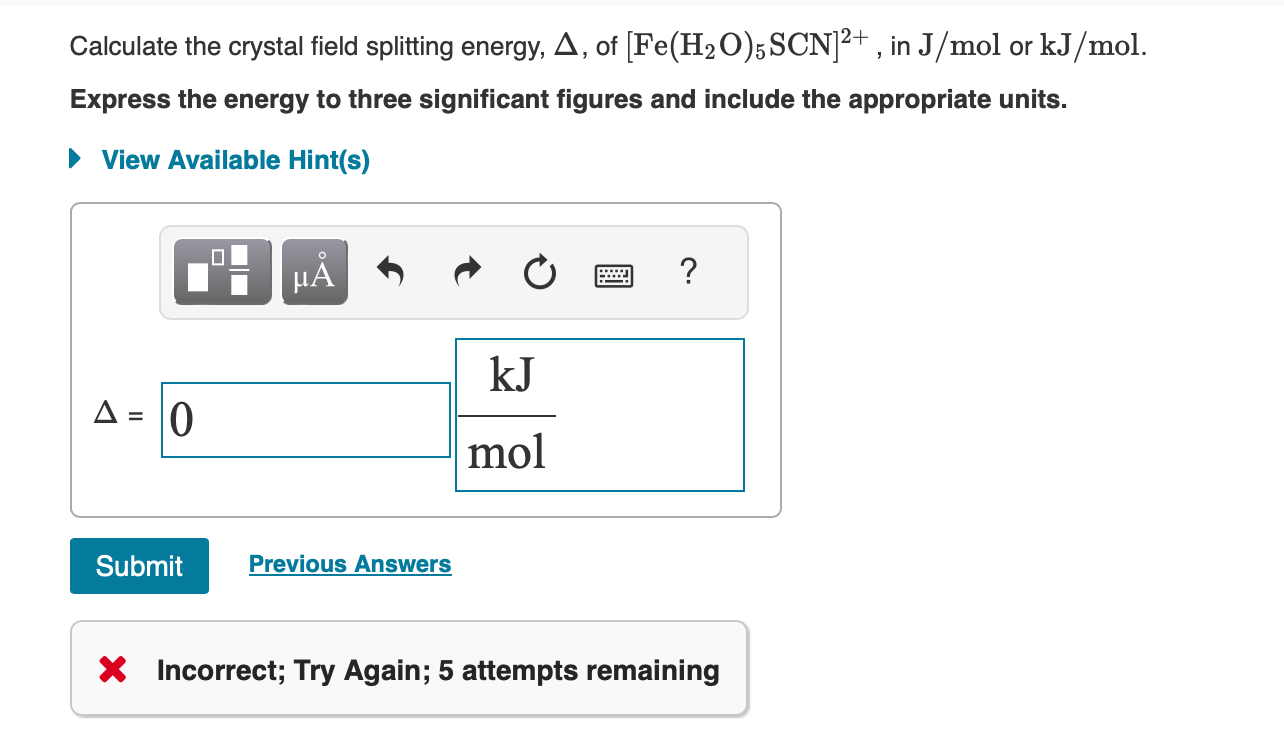 Solved Calculate the crystal field splitting energy, Δ, of | Chegg.com