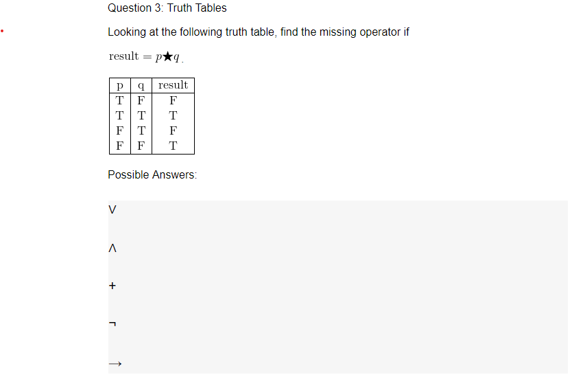 Solved Question 3: Truth Tables Looking at the following | Chegg.com