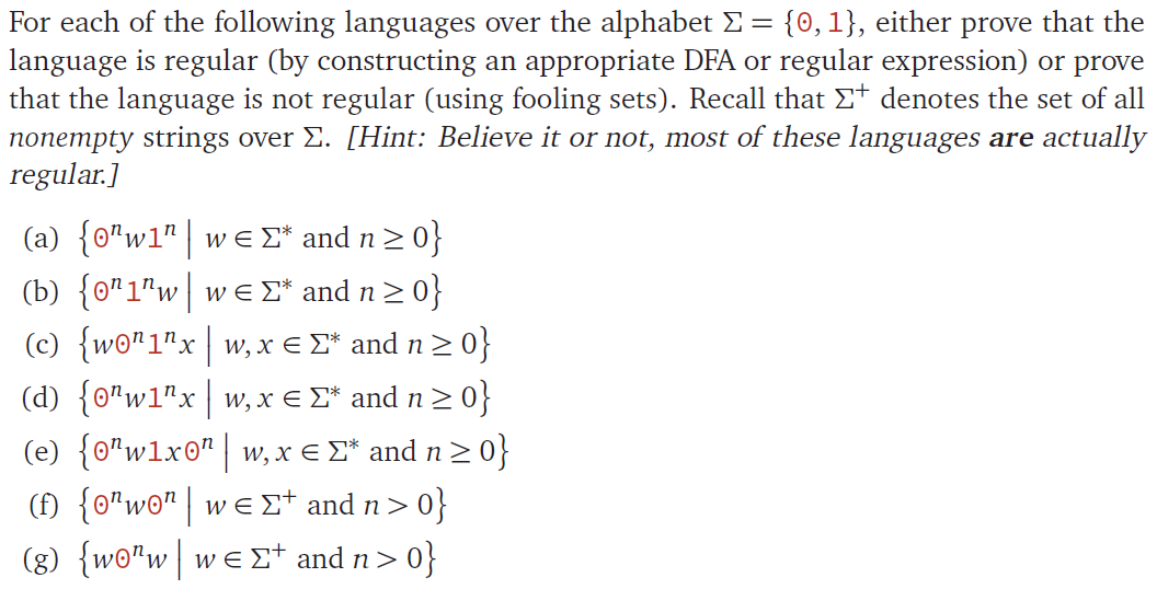 Solved For each of the following languages over the alphabet | Chegg.com