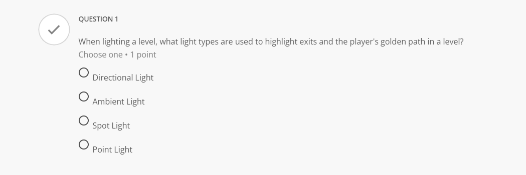 Solved QUESTION 1 When lighting a level, what light types | Chegg.com