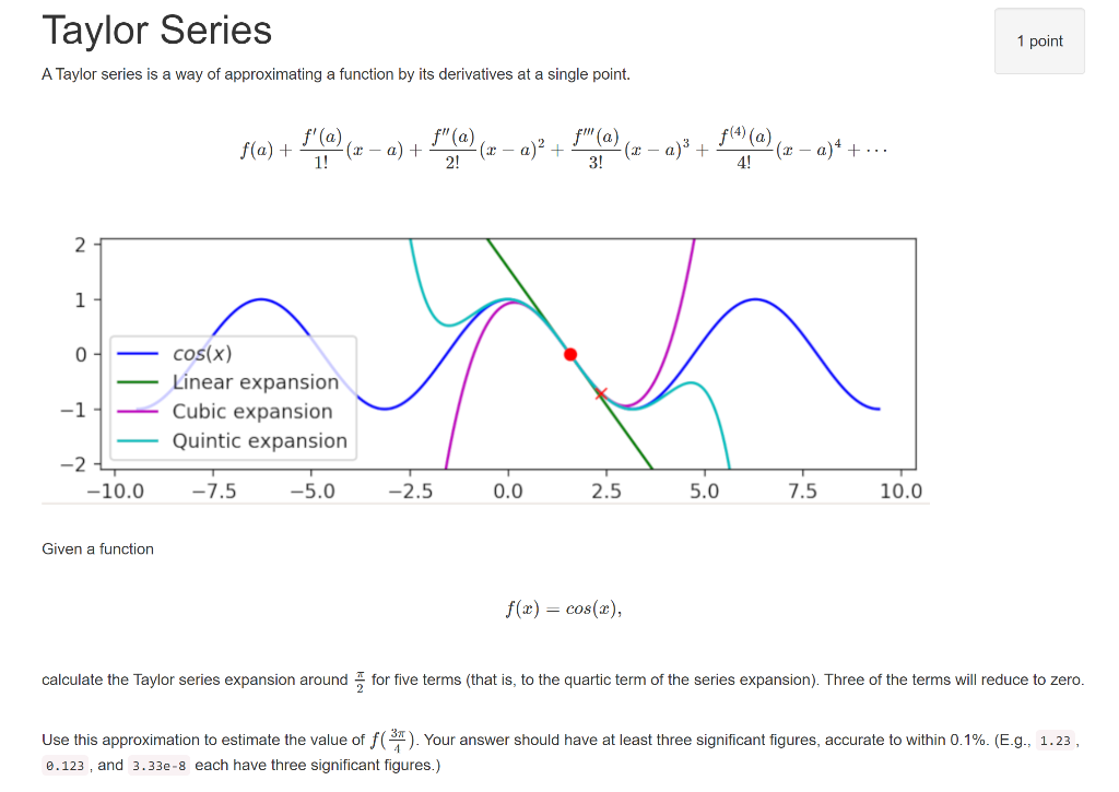 Solved Taylor Series 1 point A Taylor series is a way of | Chegg.com