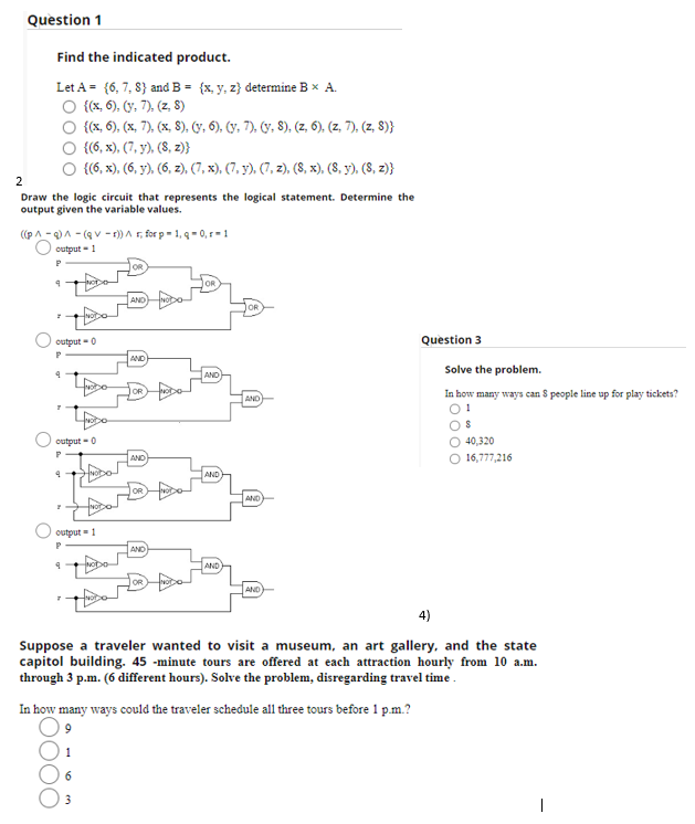Solved Question 1 Find the indicated product. Let A = {6, 7, | Chegg.com