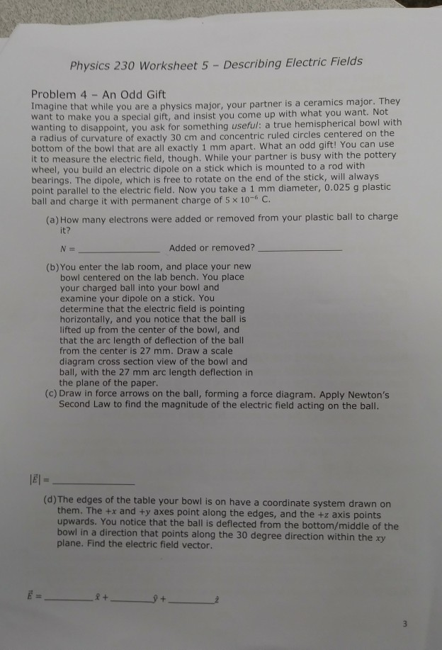 Solved Physics 230 Worksheet 5 - Describing Electric Fields | Chegg.com