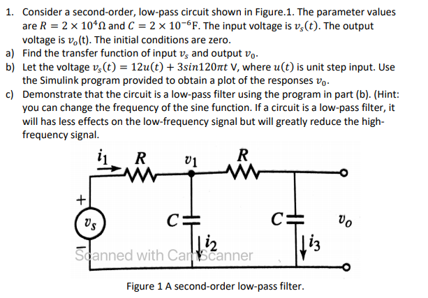 Solved 1. Consider a second-order, low-pass circuit shown in | Chegg.com