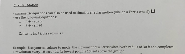Solved Circular Motion -parametric equations can also be | Chegg.com