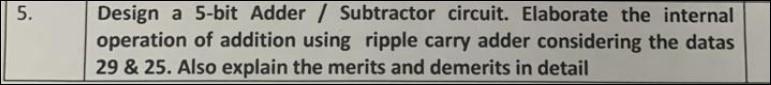 Solved 5. Design a 5-bit Adder / Subtractor circuit. | Chegg.com