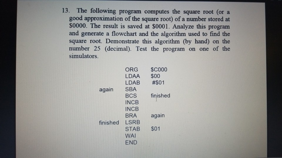 Solved 13. The following program computes the square root | Chegg.com