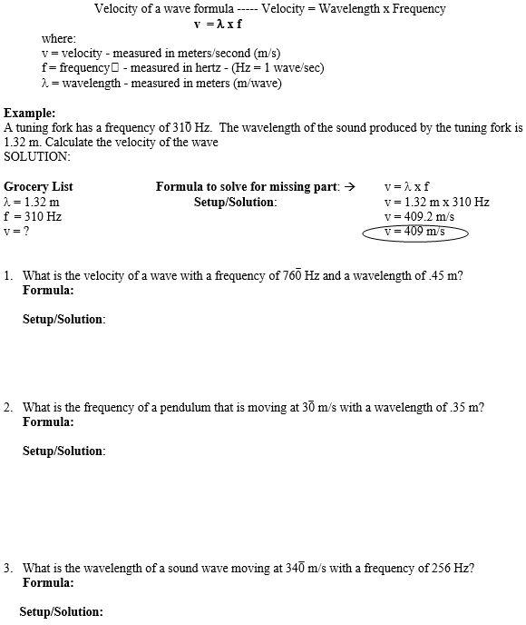 Solved Velocity of a wave formula ---- Velocity = Wavelength | Chegg.com