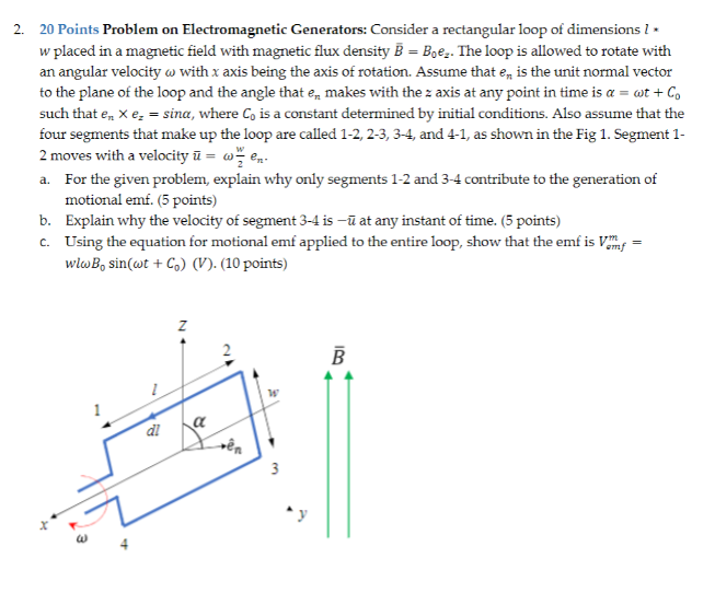 Solved 20 Points Problem on Electromagnetic Generators: | Chegg.com