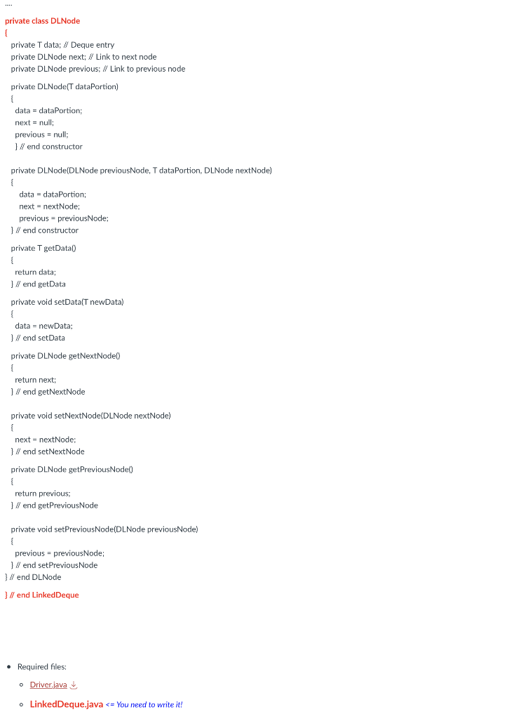 Solved Create a class LinkedDeque. A class that implements | Chegg.com