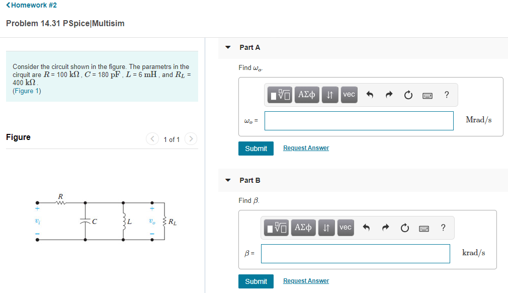 Solved Homework #2 Problem 14.31 PSpice Multisim Part A | Chegg.com