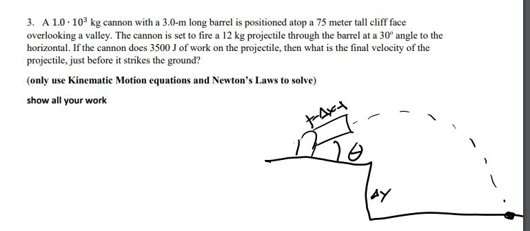 Solved 3. A 1.0. 103 kg cannon with a 3.0-m long barrel is | Chegg.com