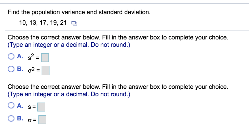 Solved Find The Population Variance And Standard Deviation