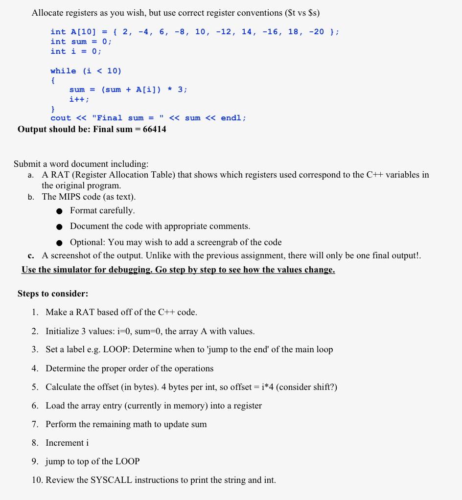 Solved Allocate registers as you wish, but use correct | Chegg.com