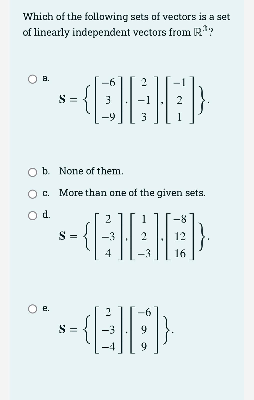Solved Which of the following sets of vectors is a set of | Chegg.com