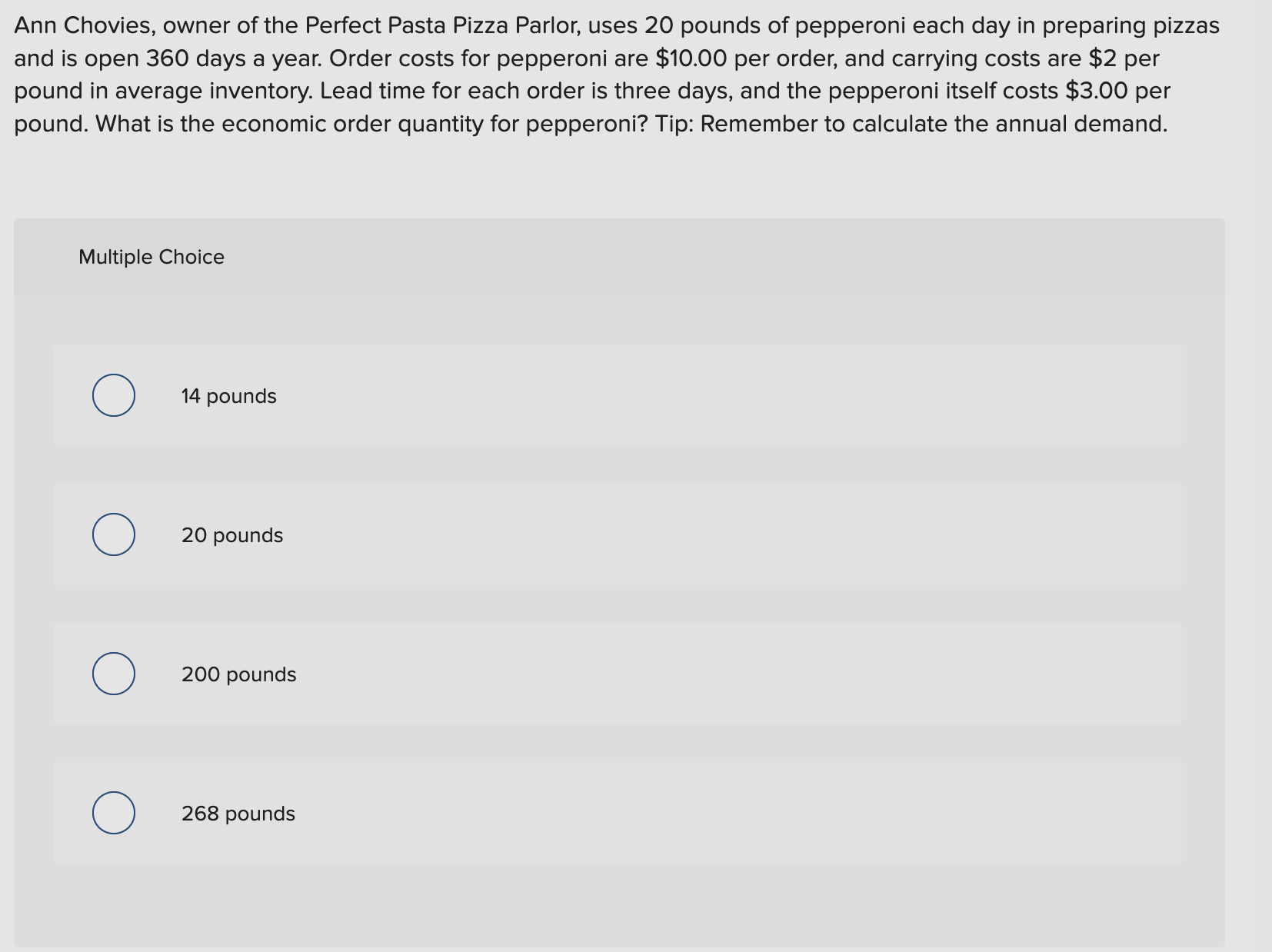 Solved Ann Chovies, owner of the Perfect Pasta Pizza Parlor, | Chegg.com