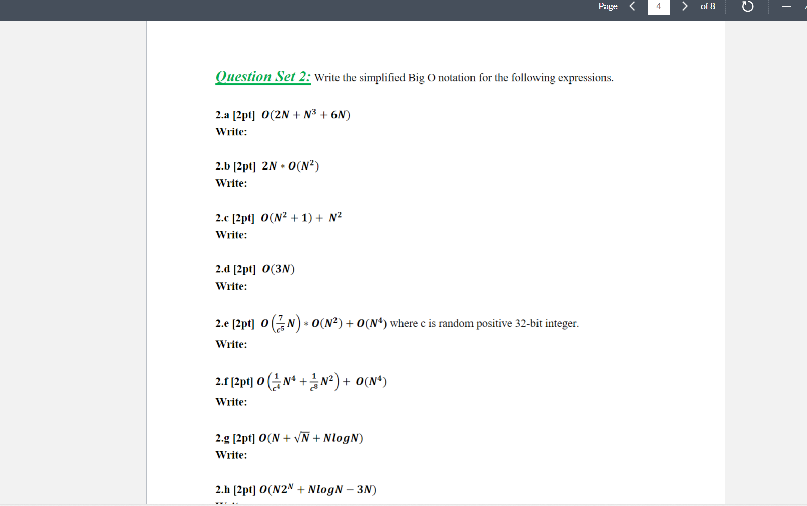 Solved Question Set 2: Write the simplified Big O notation | Chegg.com