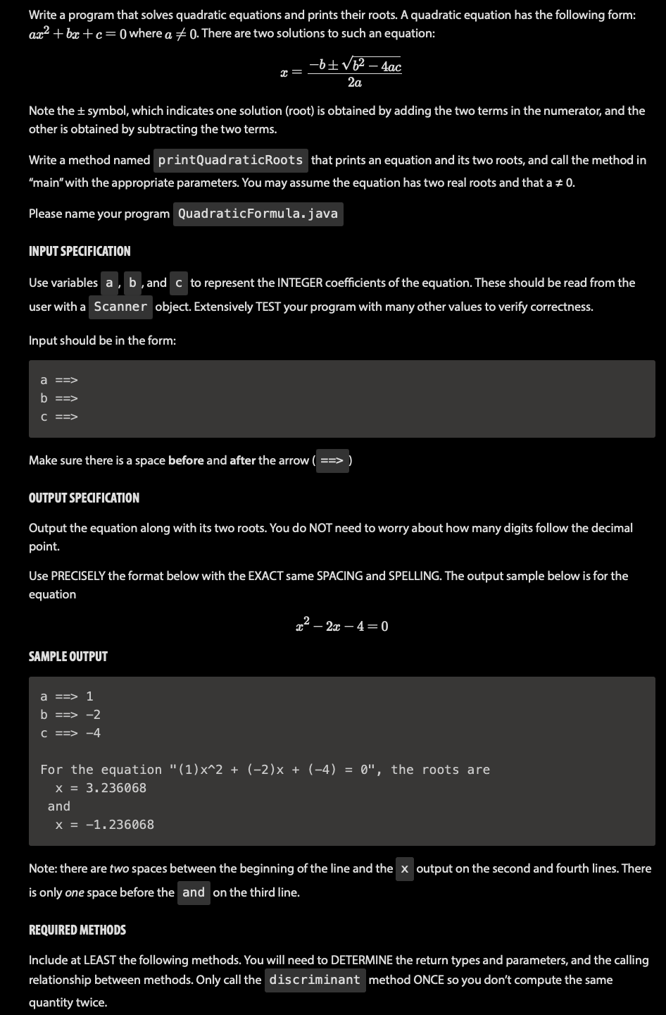 Solved Write a program that solves quadratic equations and | Chegg.com