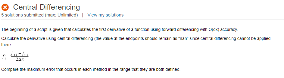 Solved Central Differencing 5 solutions submitted (max: | Chegg.com