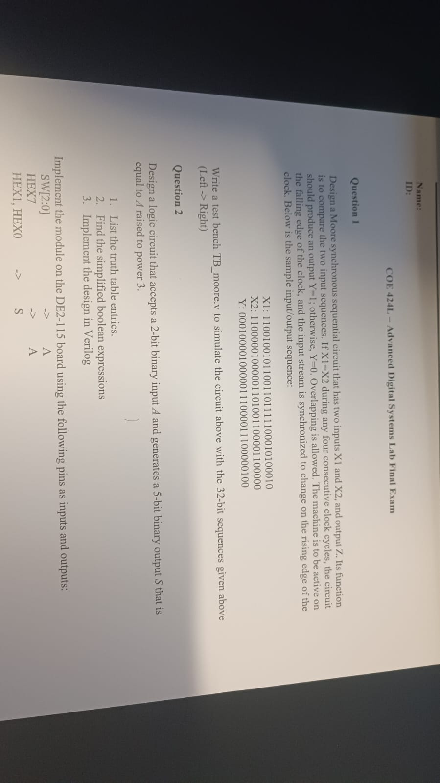 Solved Question 1 Design A Moore Synchronous Sequential 