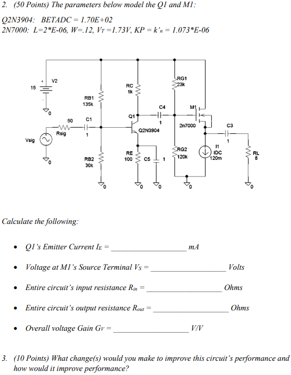 Solved 2. (50 Points) The parameters below model the Q1 and | Chegg.com