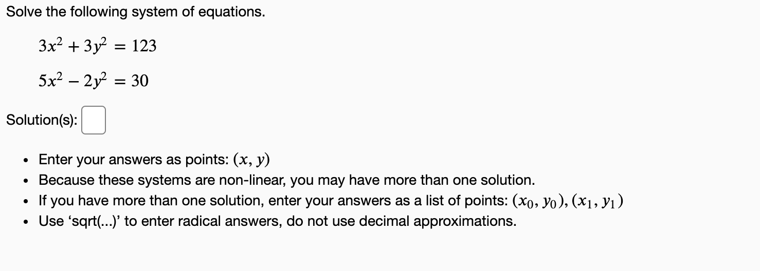Solved Solve the following system of equations. 3x2 + 3y2 = | Chegg.com