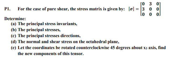 Solved P1. For the case of pure shear, the stress matrix is | Chegg.com