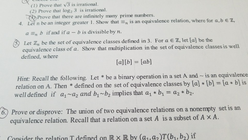 Solved (1) Prove that v3 is irrational. (2) Prove that log2 | Chegg.com